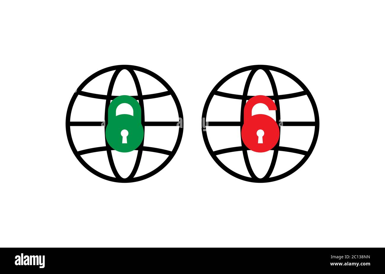 Lock and unlock padlock icon. Globe icon with padlock . Web security ...