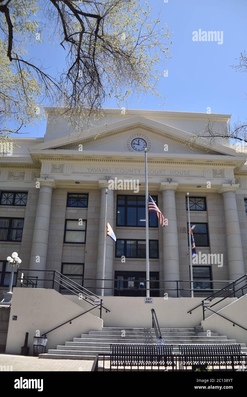 Prescott, Arizona. U.S.A. April 22, 2020. Yavapai county courthouse ...