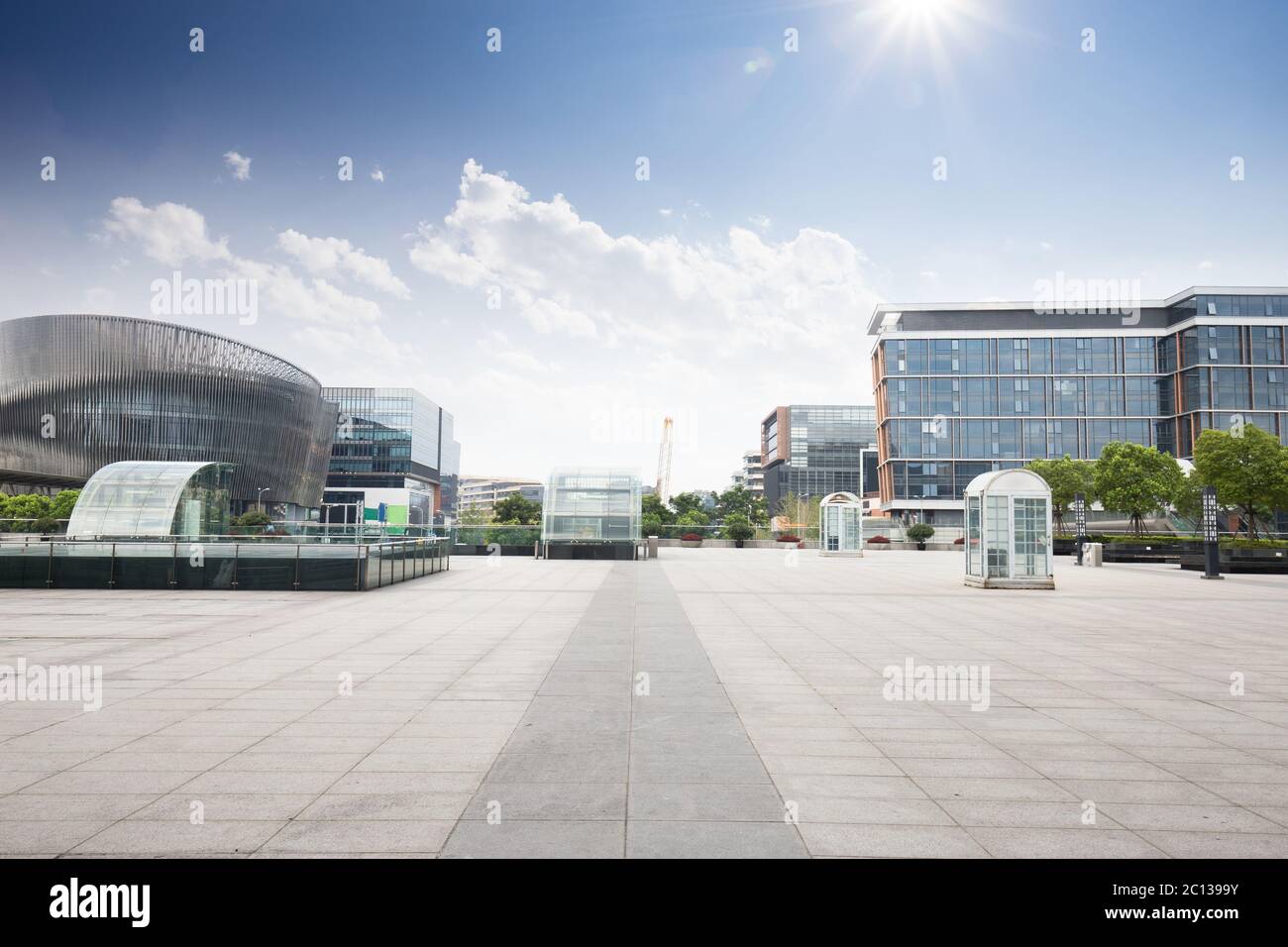 modern buildings in shanghai from empty brick floor Stock Photo - Alamy