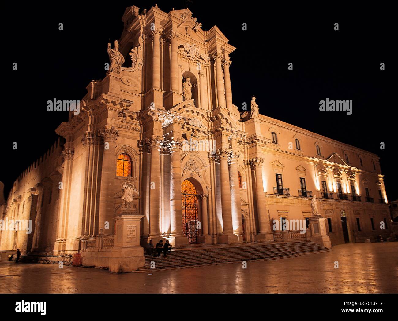 Cathedral of Syracuse at night, ancient Catholic church in Ortigia ...