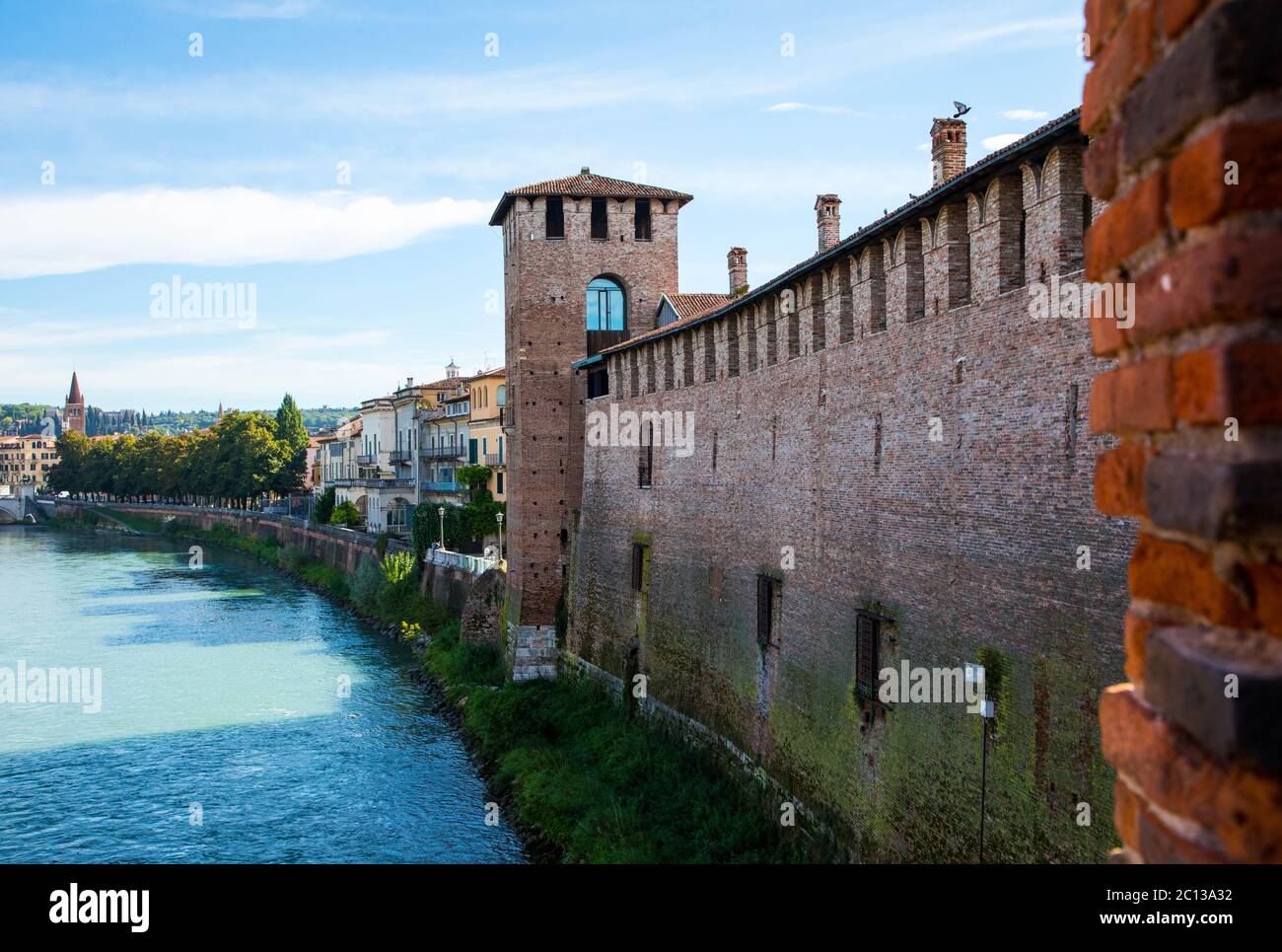View of castle wall and Adige river in Verona, Italy Stock Photo - Alamy