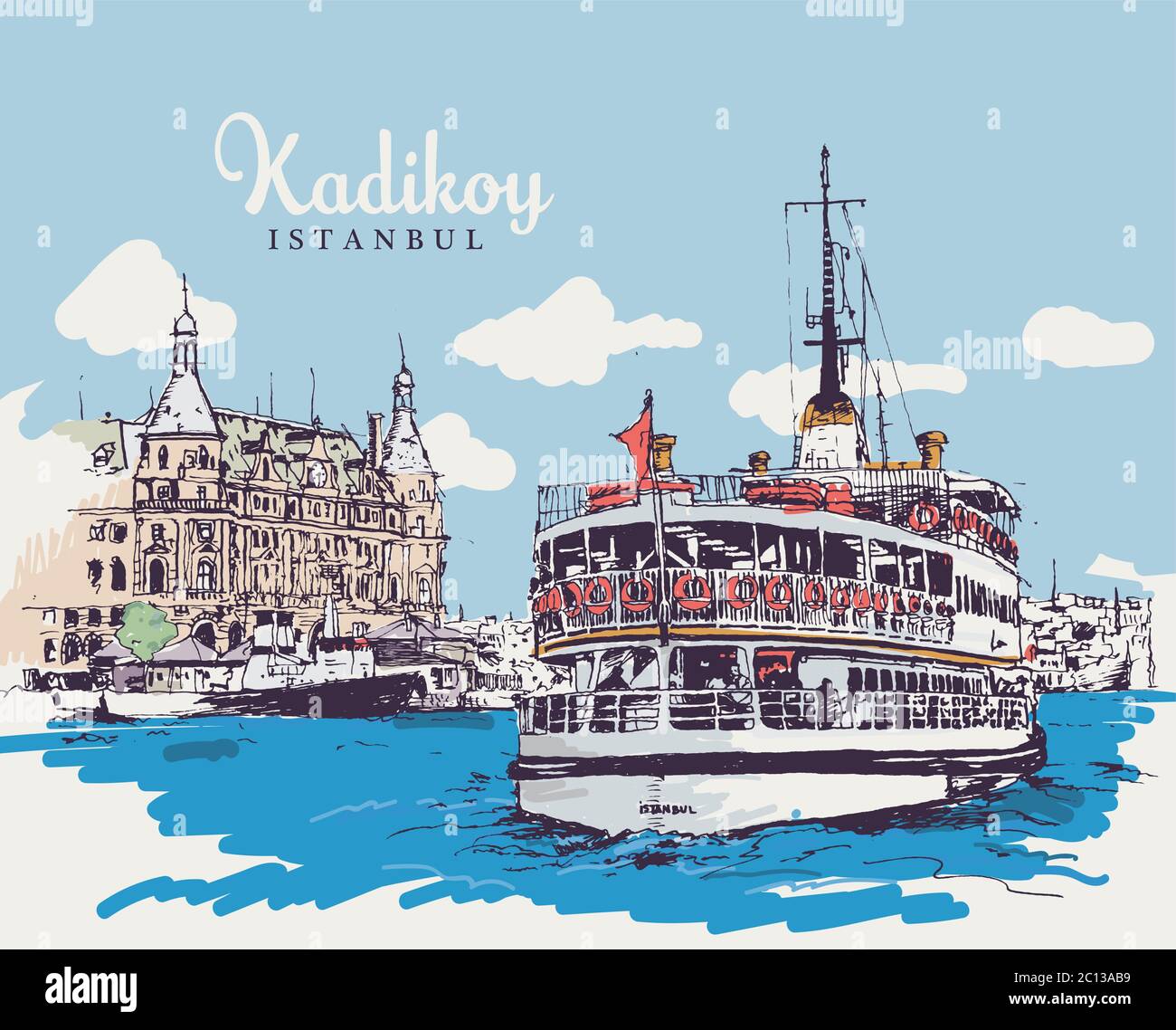 Steam ferry drawing Stock Vector Images - Alamy