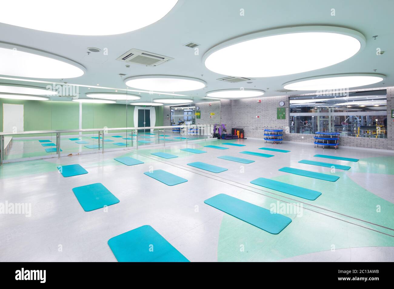 interior of yoga room with big light Stock Photo - Alamy