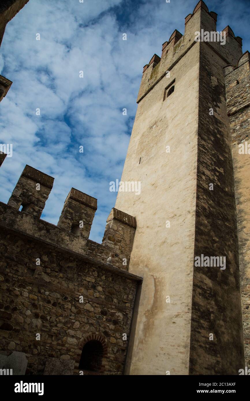 Inside castle walls of Scaligero castle, Garda Lake, Italy Stock Photo ...