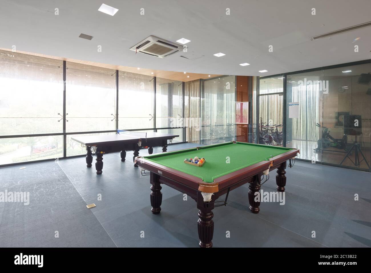 interior of modern recreation room with pools Stock Photo - Alamy