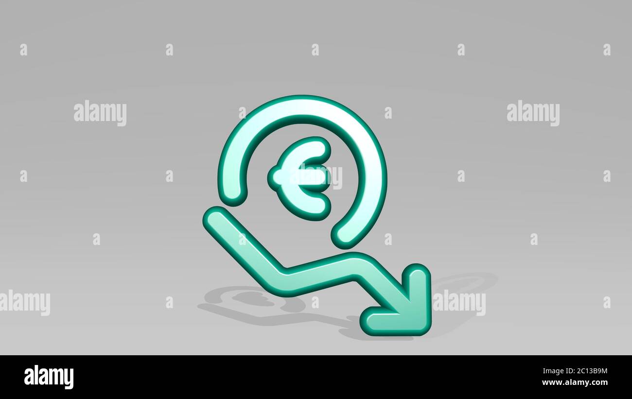CURRENCY EURO DECREASE made by 3D illustration of a shiny metallic ...