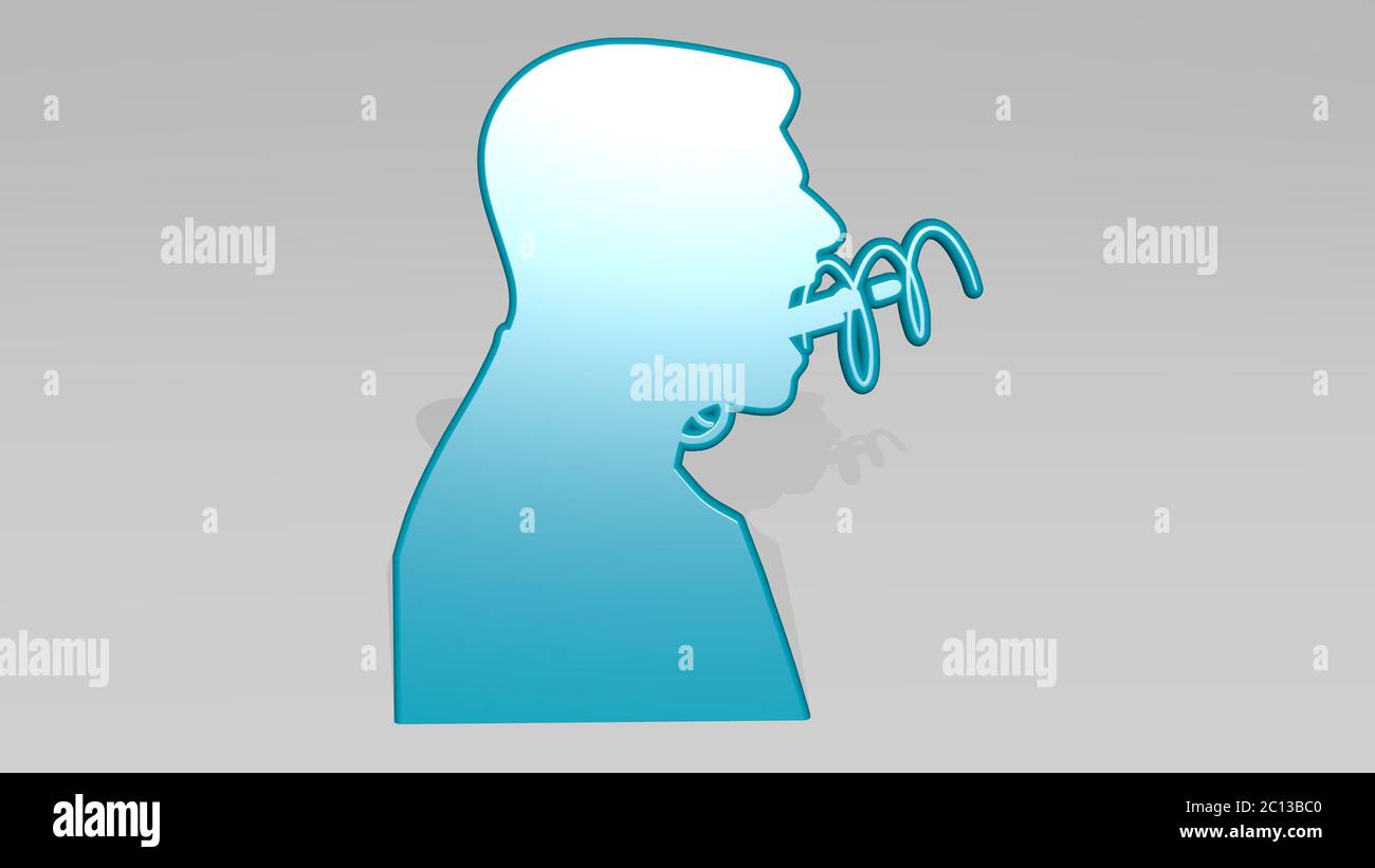 angry man shouting on the wall. 3D illustration of metallic sculpture ...