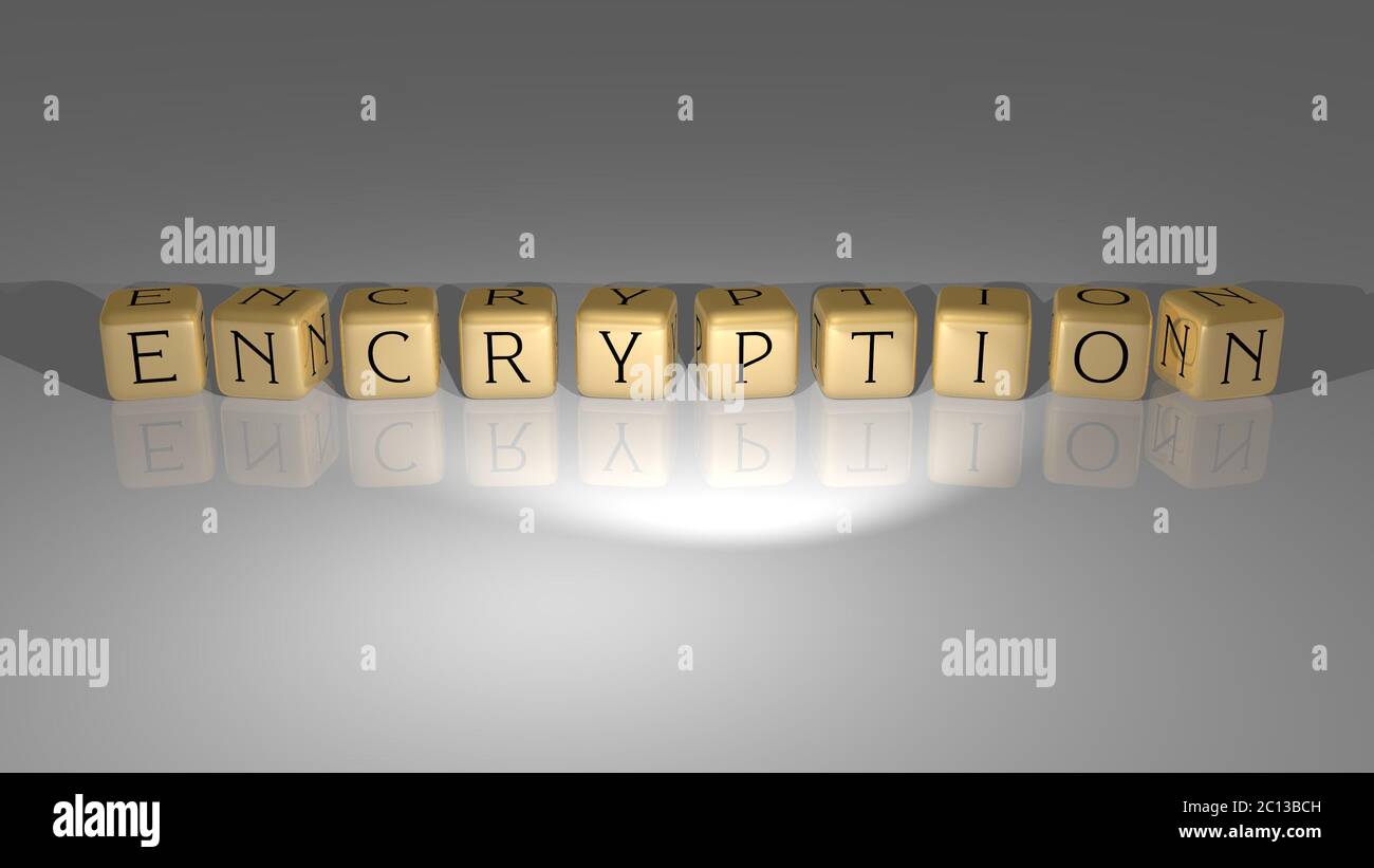 Encryption built by golden cubic letters from the top perspective ...