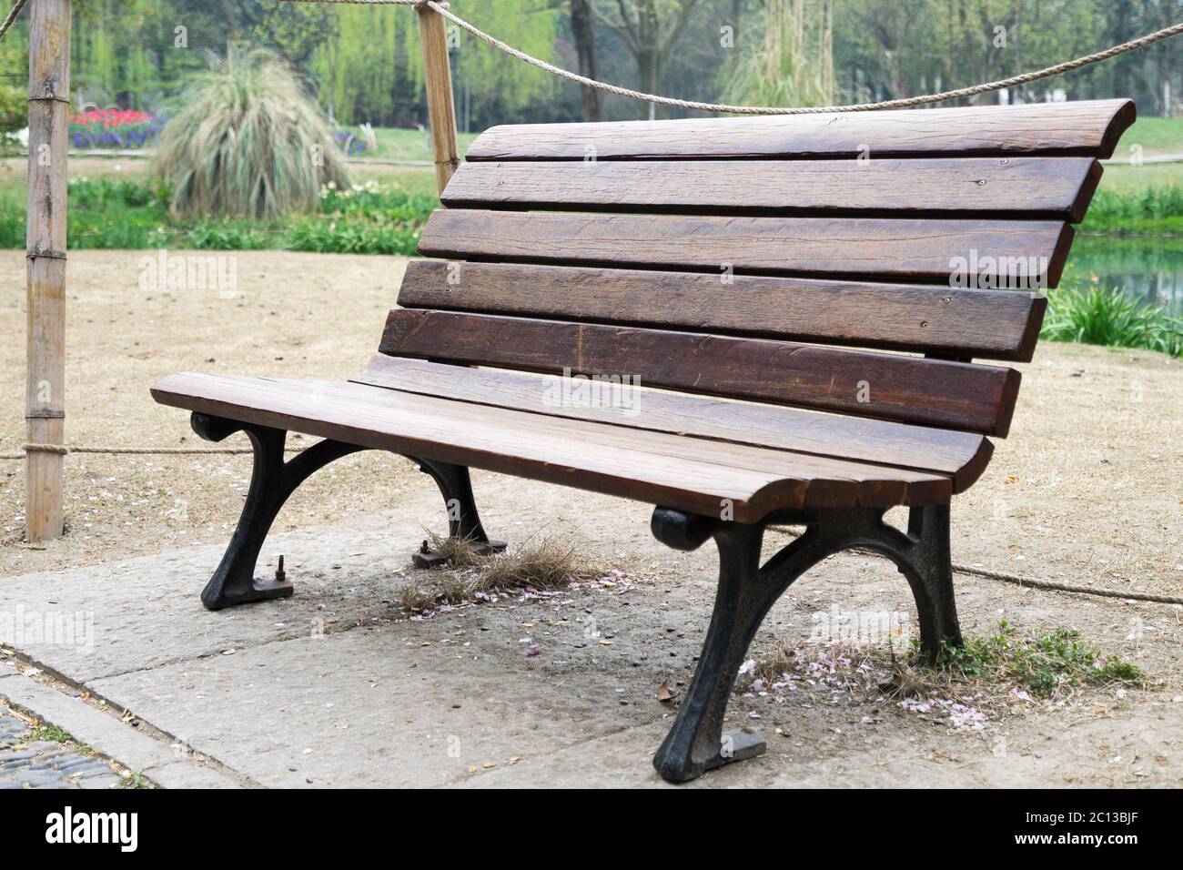 old wood bench in park Stock Photo - Alamy