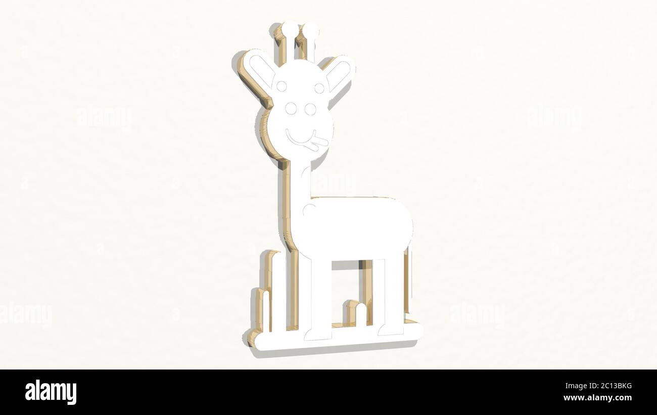 comic giraffe from a perspective on the wall. A thick sculpture made of ...