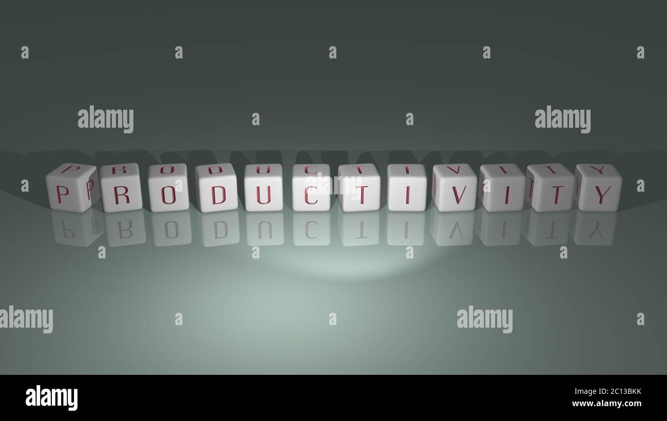 shiny PRODUCTIVITY built by cubic letters from the top perspective ...