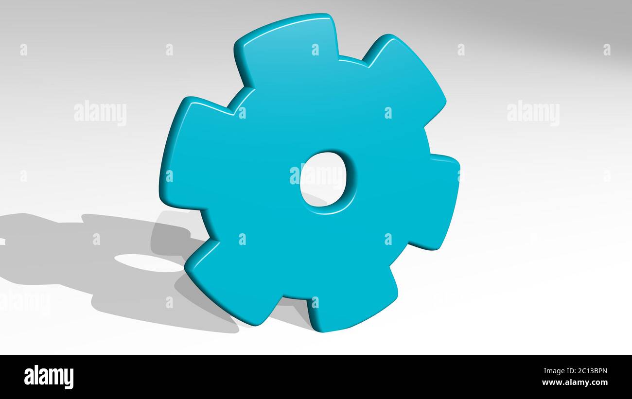 INDUSTRIAL COG on the wall. 3D illustration of metallic sculpture over ...