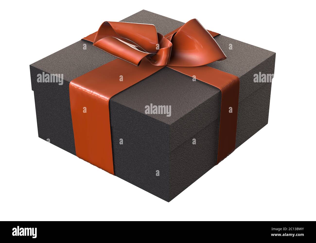 Striped Present box with gifts tied red bow on white background. 3d ...