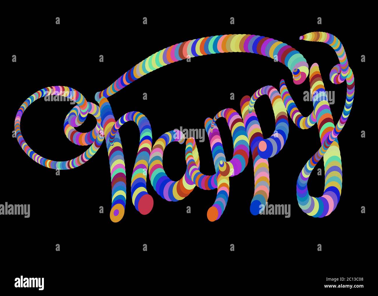 The word Happy written by colorful circles. Isolated on black ...
