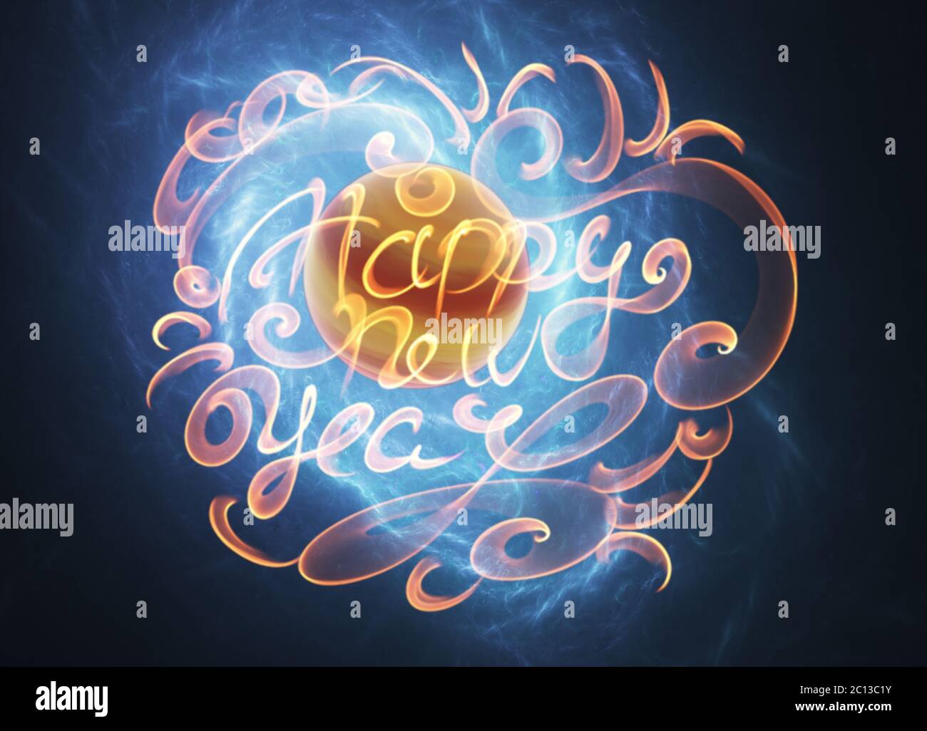 Happy new year words lettering written with fire flame or smoke on ...