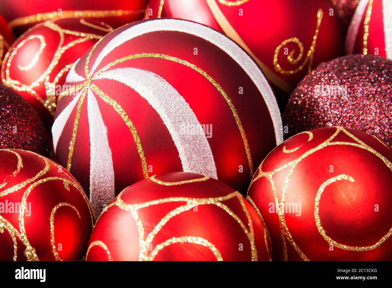 Red Christmas baubles Stock Photo - Alamy