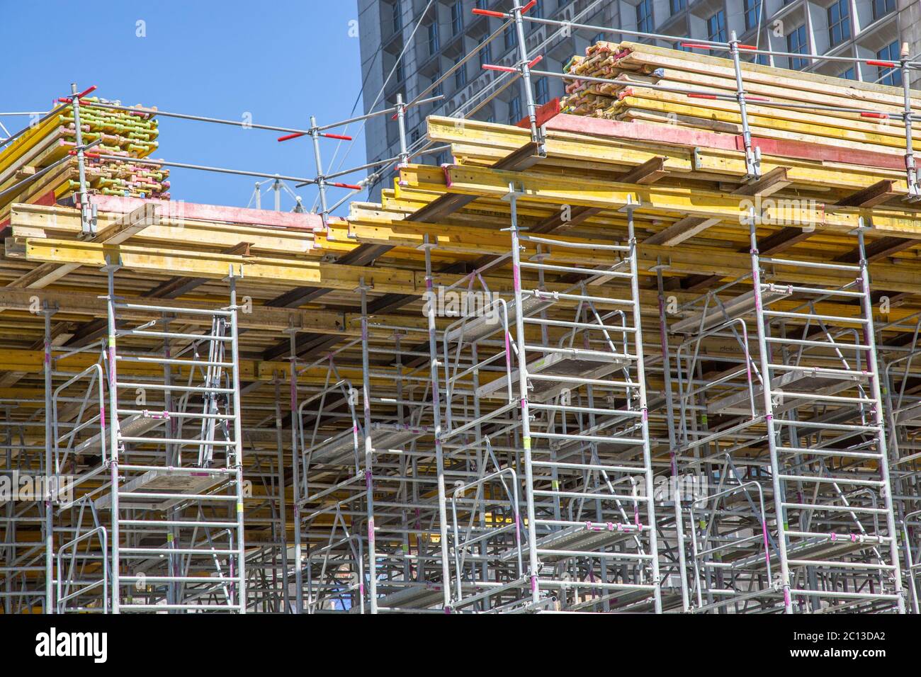 Scaffolding used as the temporary structure at a construction site ...