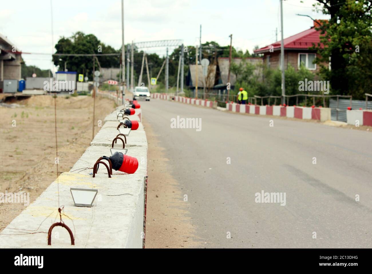 Signal lights on the fundamental blocks of concrete, fencing ...