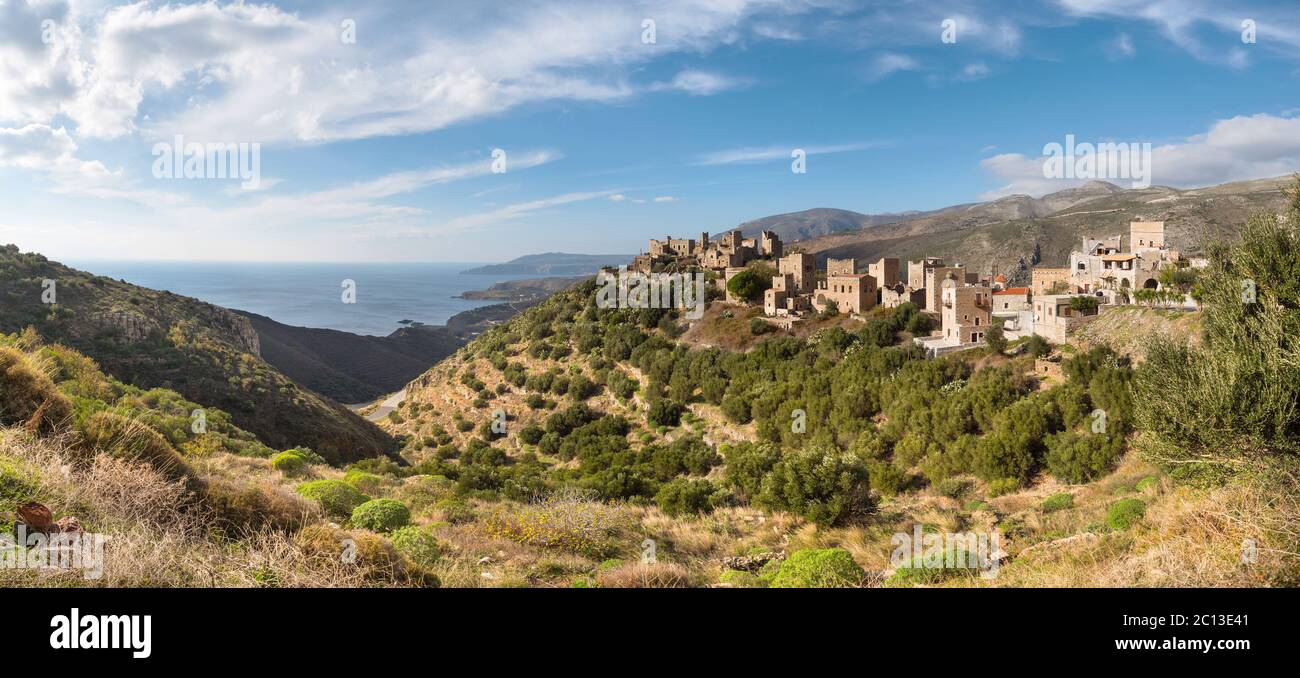 Medieval village Vathia in the Mani region, Peloponnese, Greece Stock ...