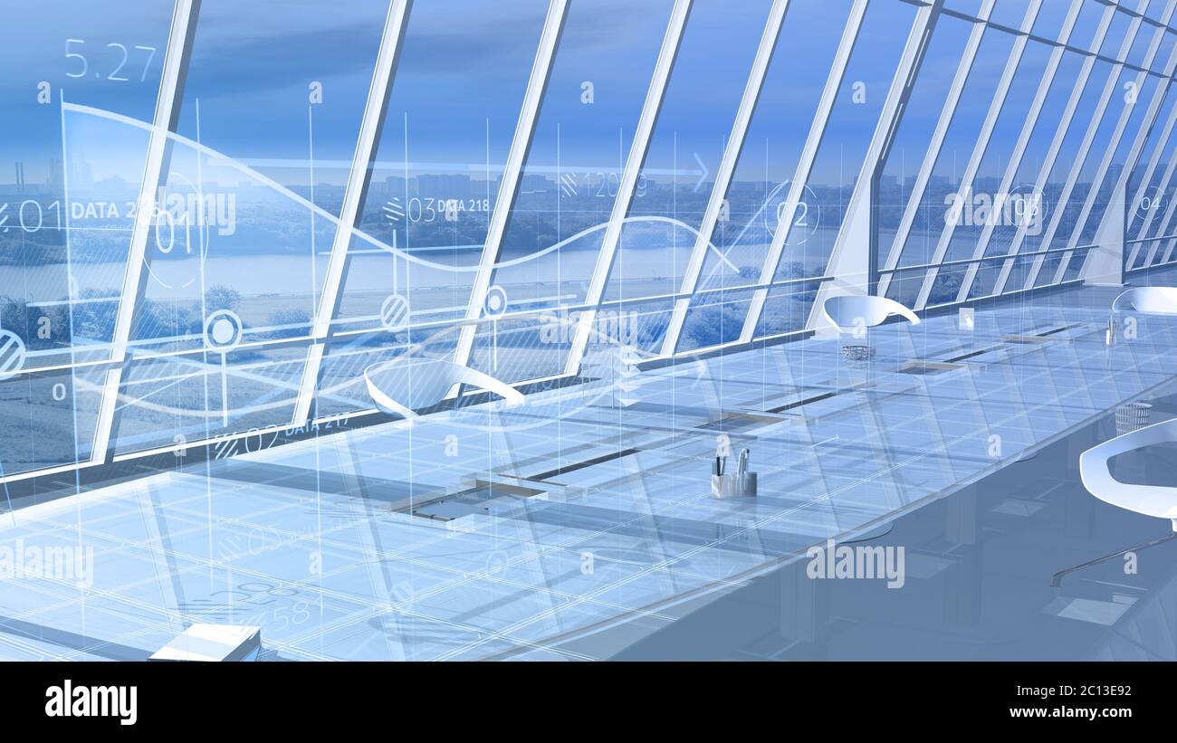 A huge table in the conference room and info-graphic data Stock Photo ...