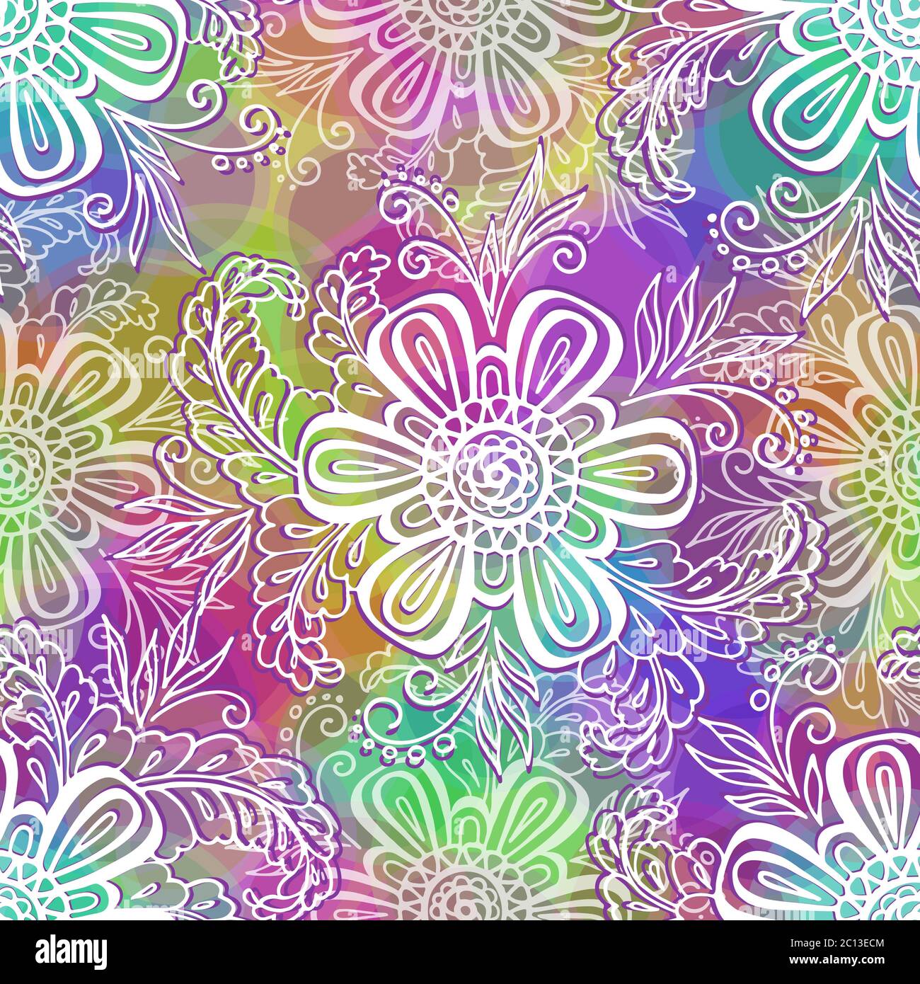 Seamless Outline Floral Pattern Stock Photo - Alamy