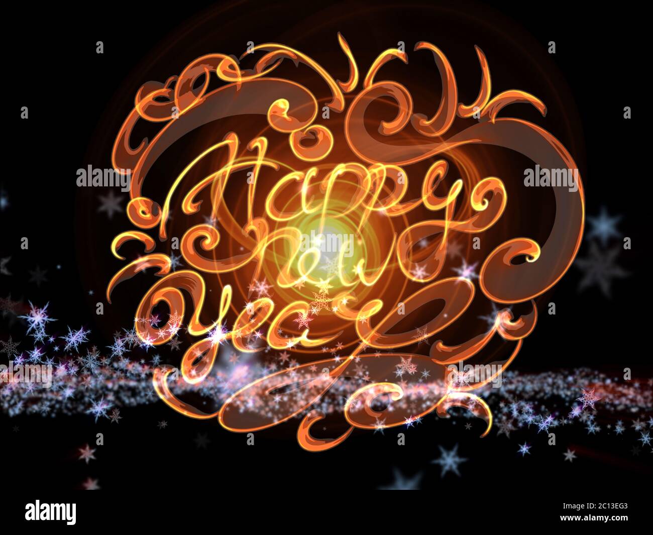 Happy new year words lettering written with fire flame or smoke on ...