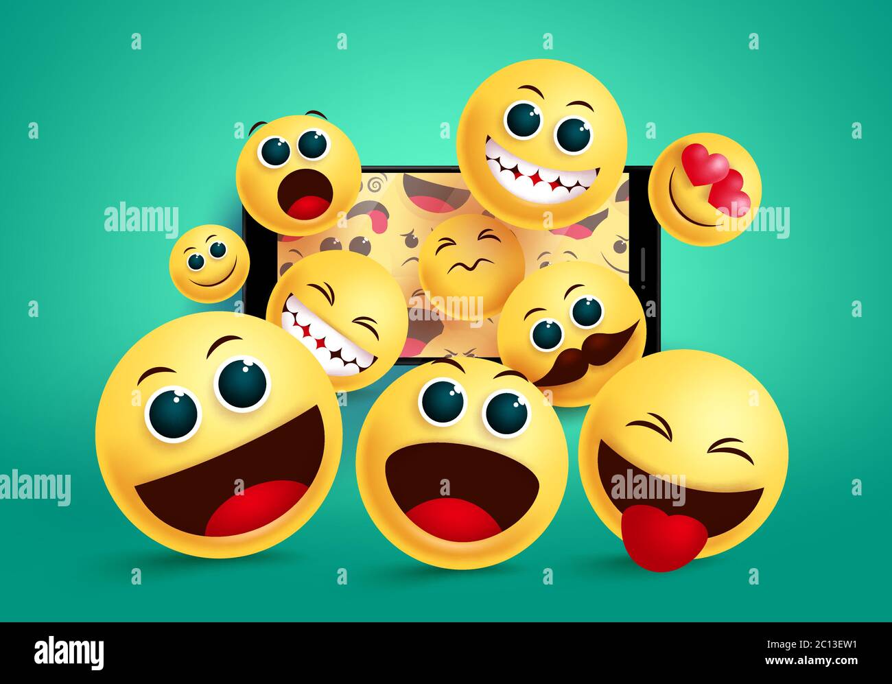 Smiley emoji in phone vector concept design. Cute emoji from social ...