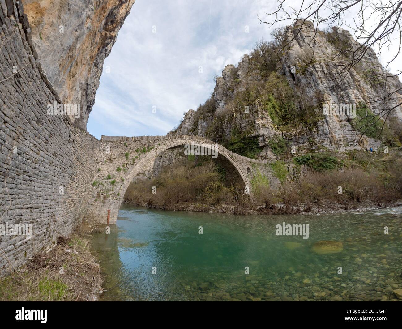 Old stone arched bridge named kokkori on Vikos canyon, Zagorochoria ...
