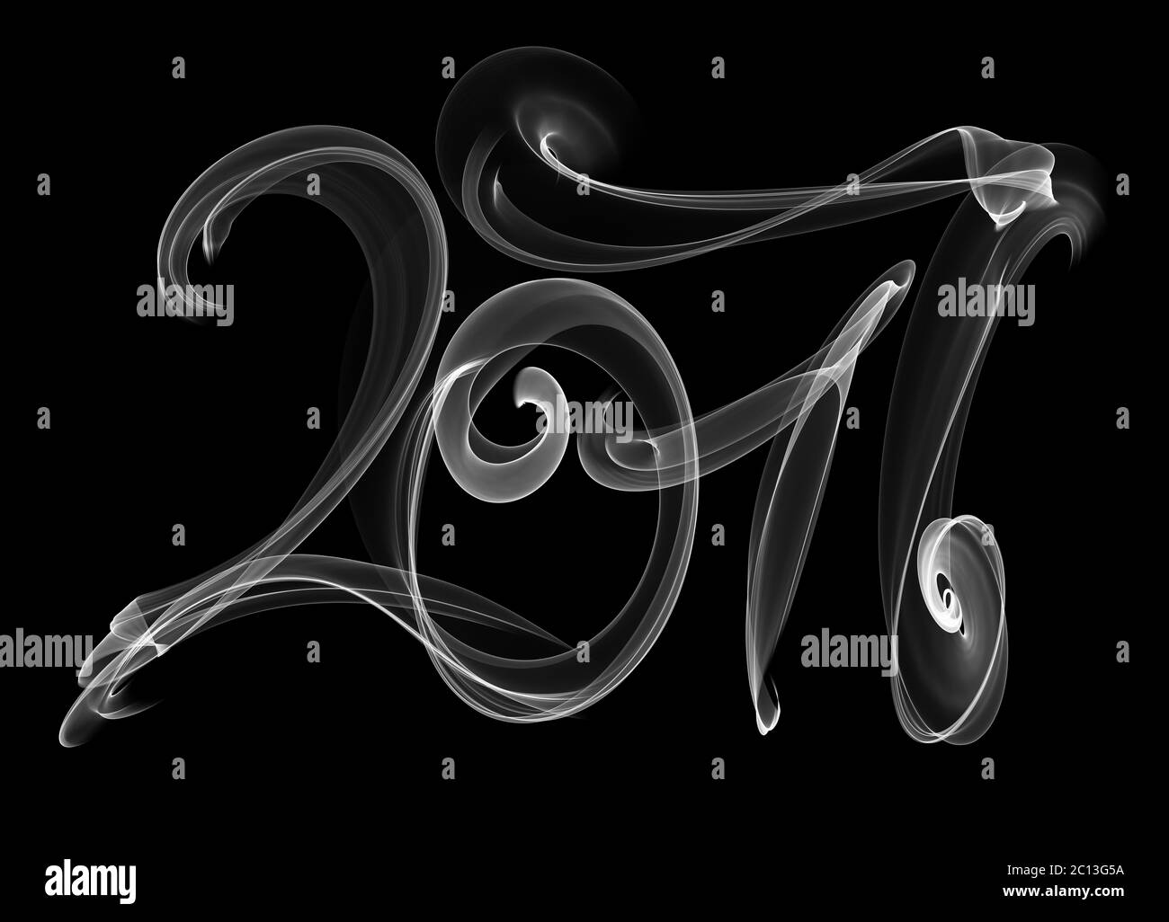2017 isolated numbers written with white smoke or flame light on black ...