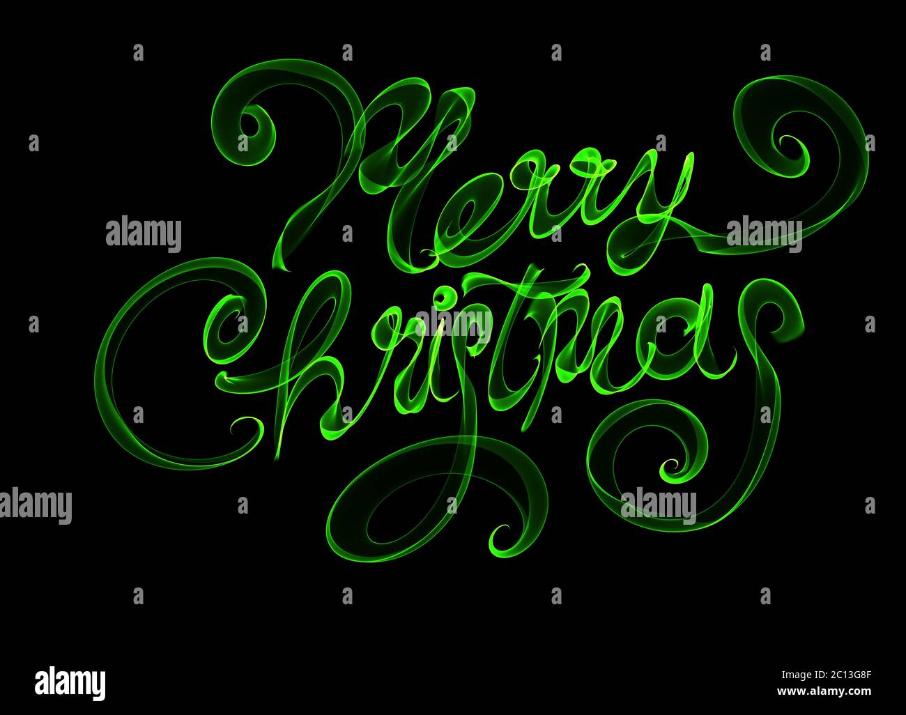 Merry Christmas isolated text written with flame fire light on black ...