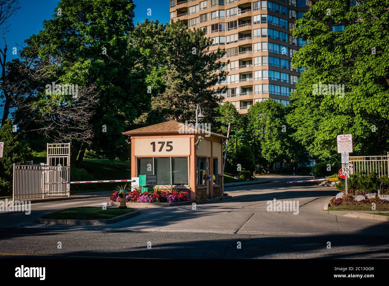 security gate house in front of a apartment building in canada Stock ...