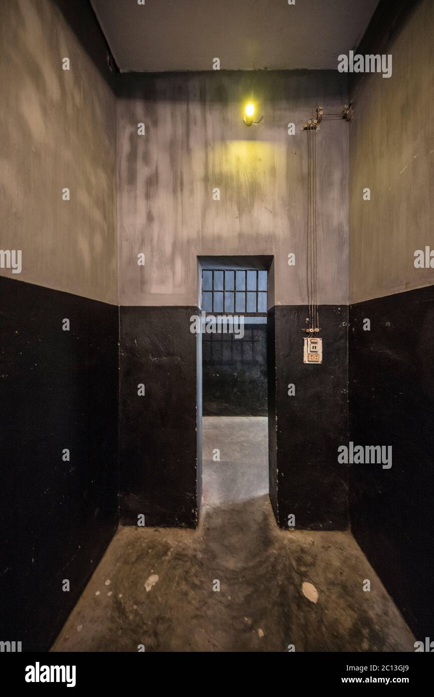 Hanoi Vietnam August 20th 2019 : Cell in the oppresive Hoa Lo prison in ...