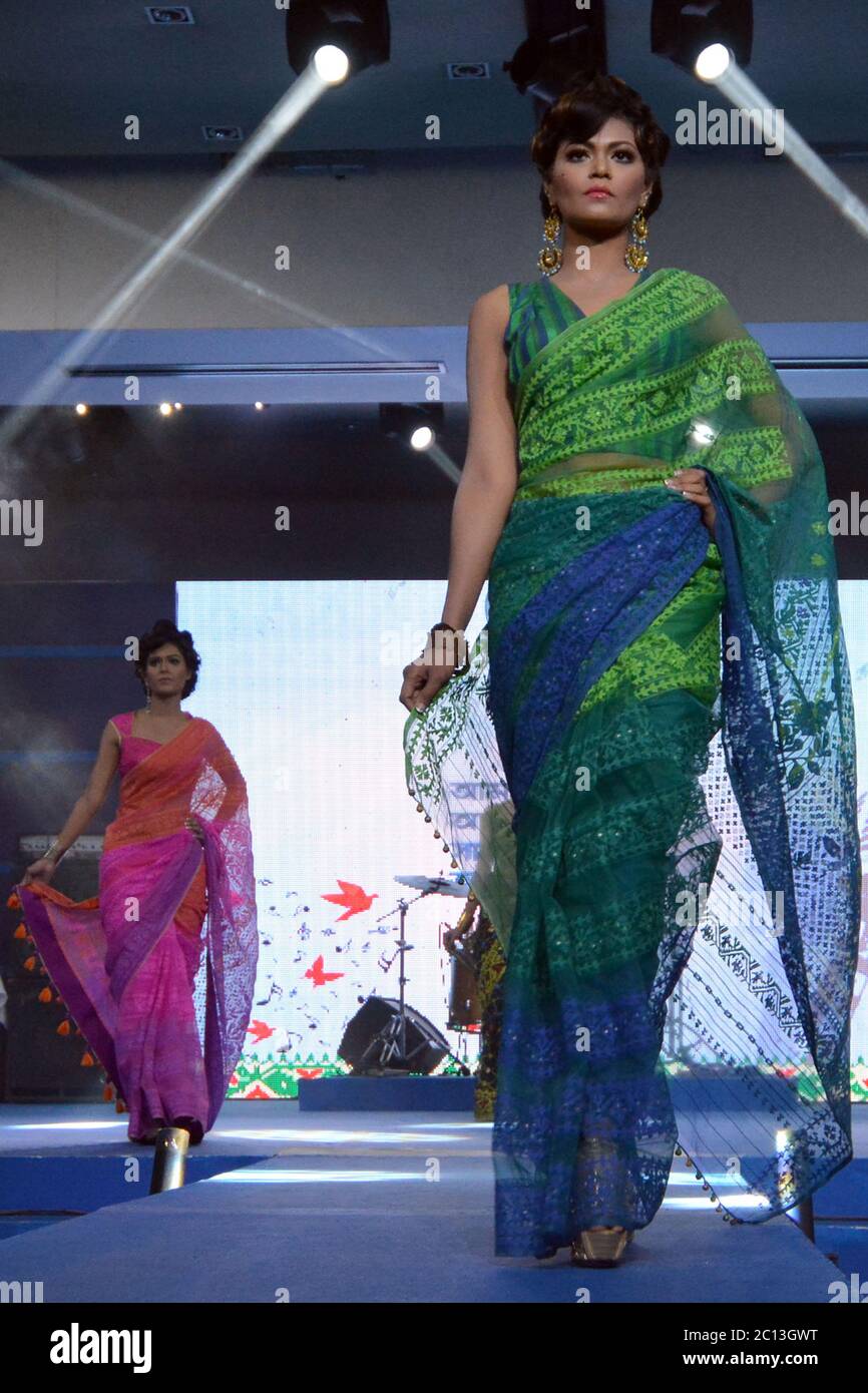 DHAKA, BANGLADESH 13th June : A model shows a Bangladeshi traditional ...