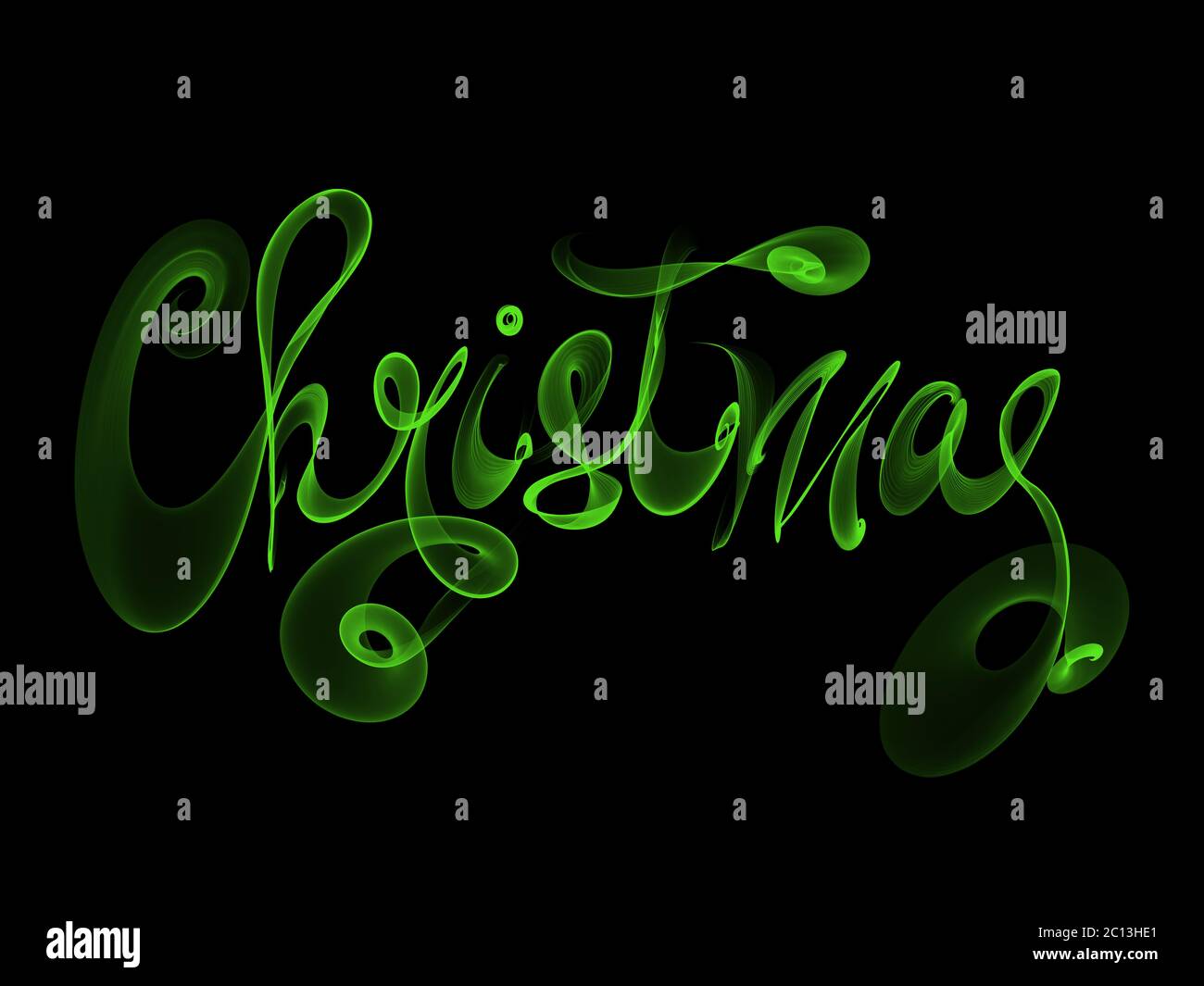 Christmas word lettering written with green fire flame or smoke on ...