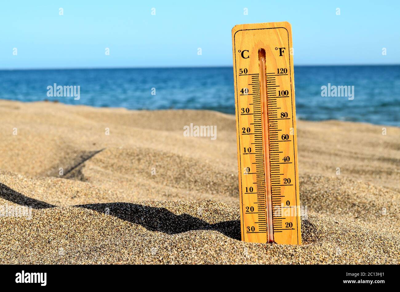 Thermometer on the Sand Beach Stock Photo - Alamy