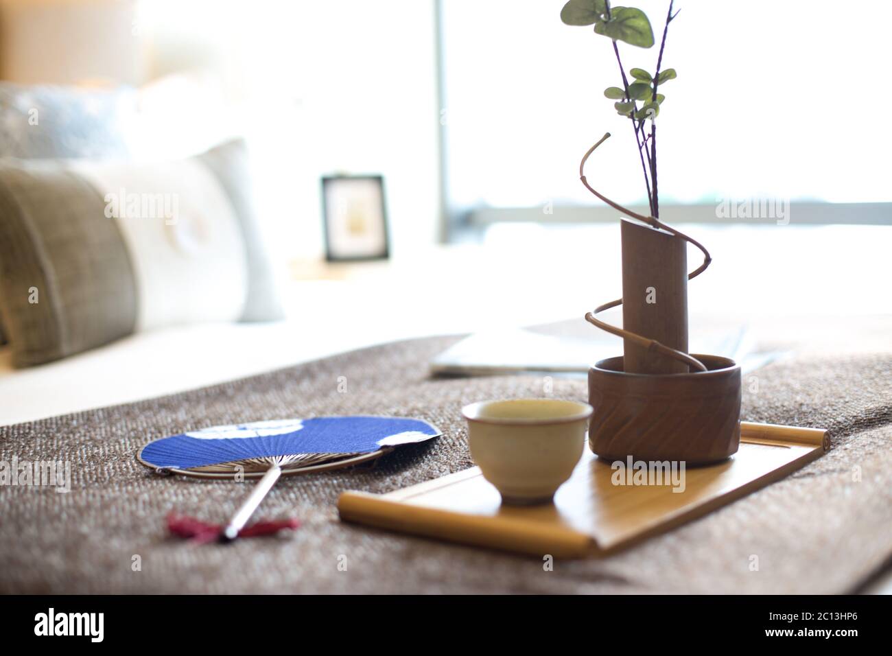 comfortable bed in modern bedroom Stock Photo - Alamy