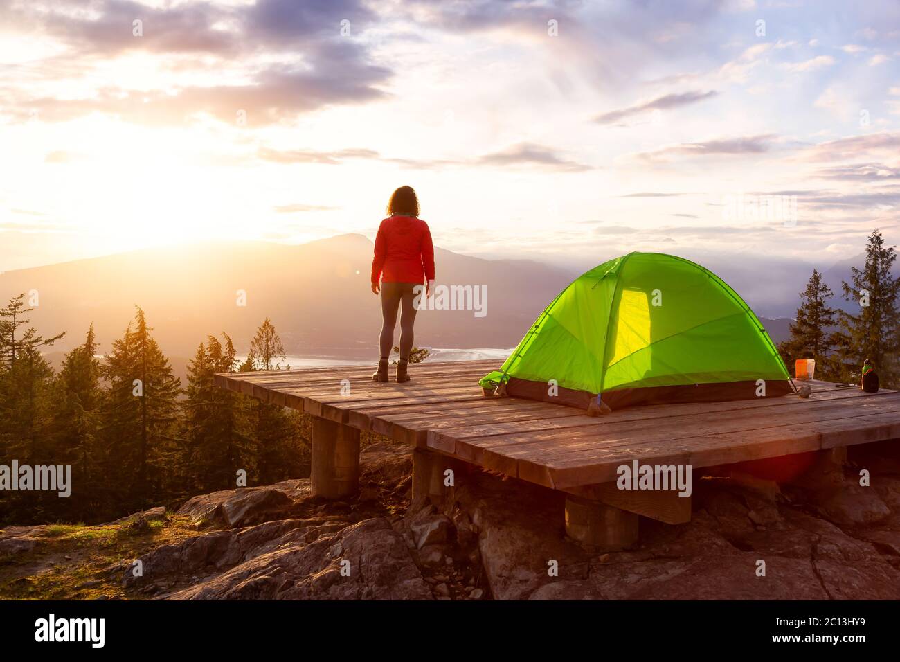 Adventure Girl on top of a Mountain with Canadian Nature Landscape ...