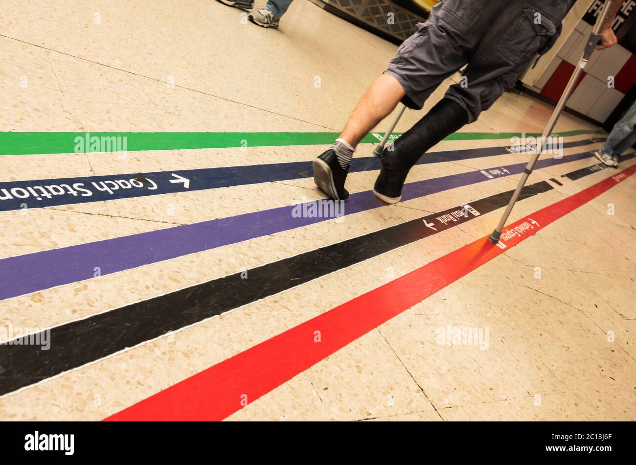 Direction lines on train station Stock Photo - Alamy