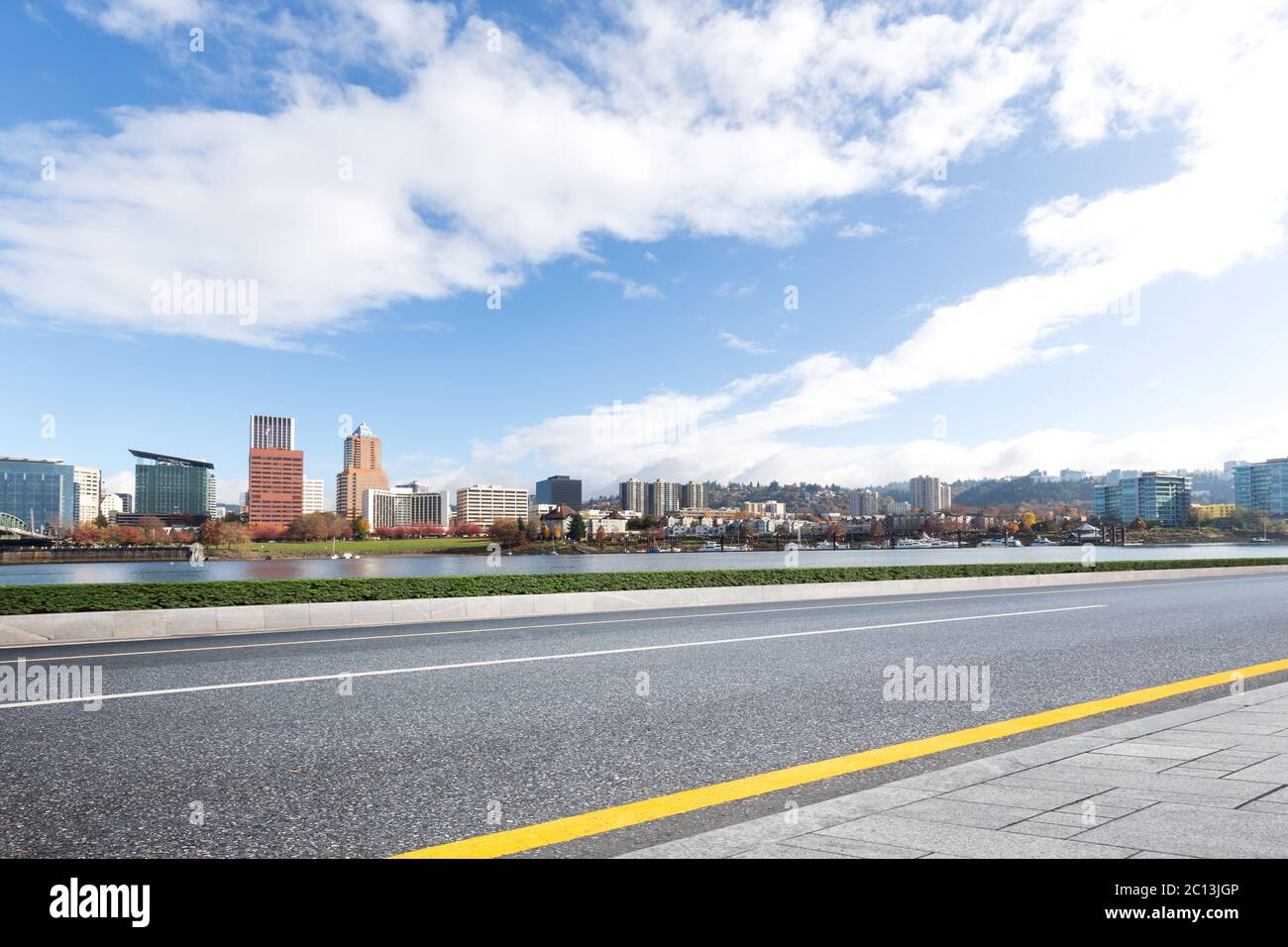 cityscape and skyline of portland from empty road Stock Photo - Alamy