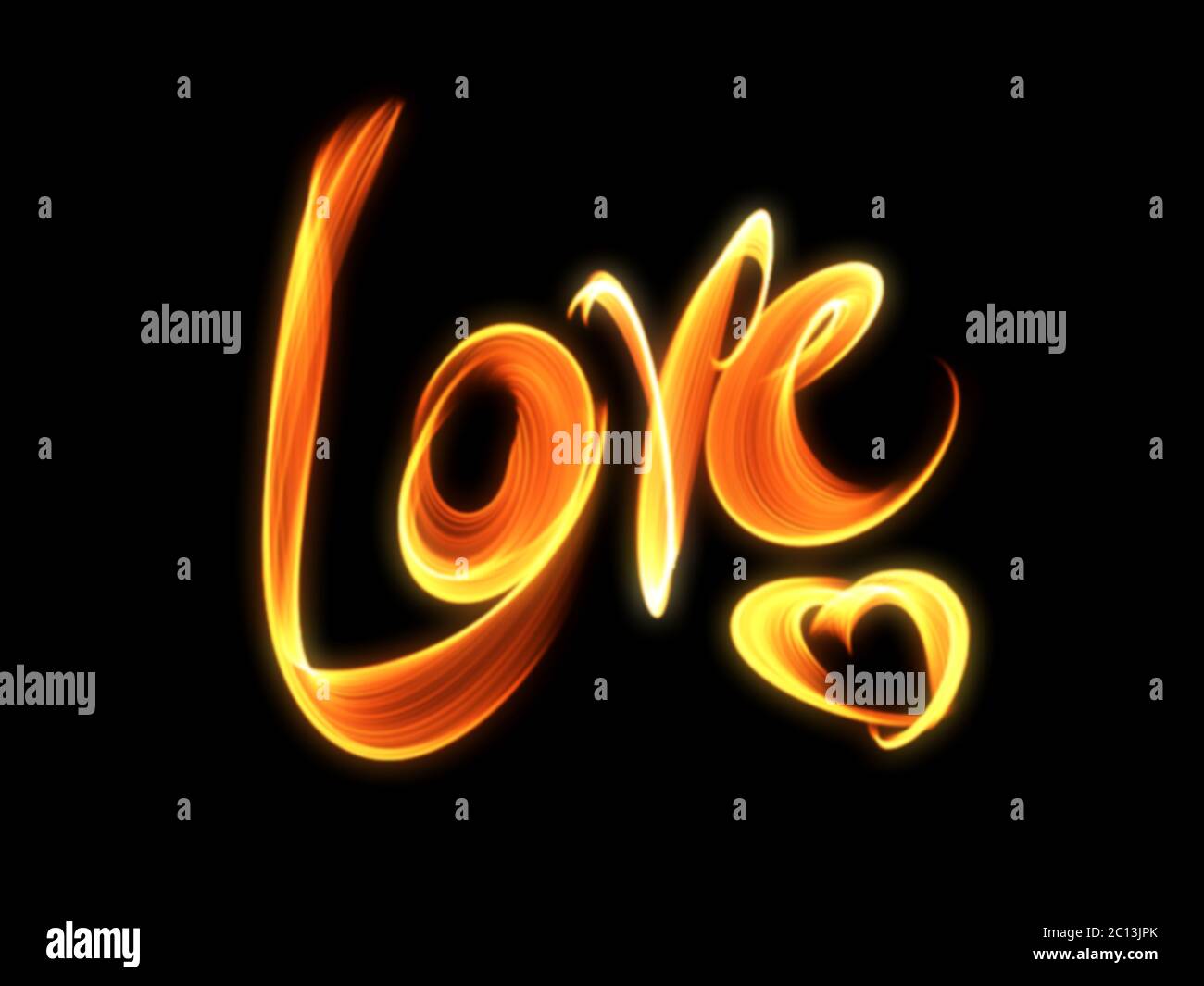 Love isolated word lettering and heart written with fire flame or smoke ...