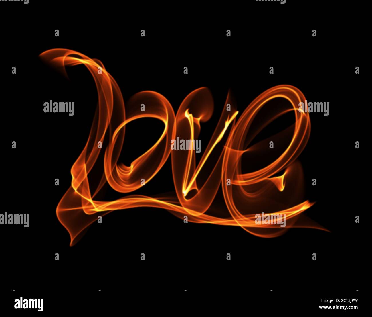 Love isolated word lettering written with fire flame or smoke on black ...