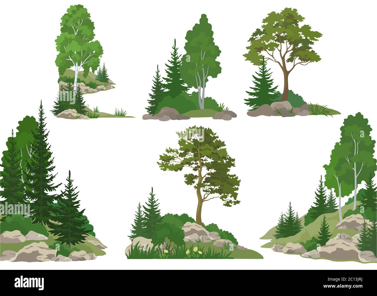 Landscapes with Trees and Rocks Stock Photo - Alamy