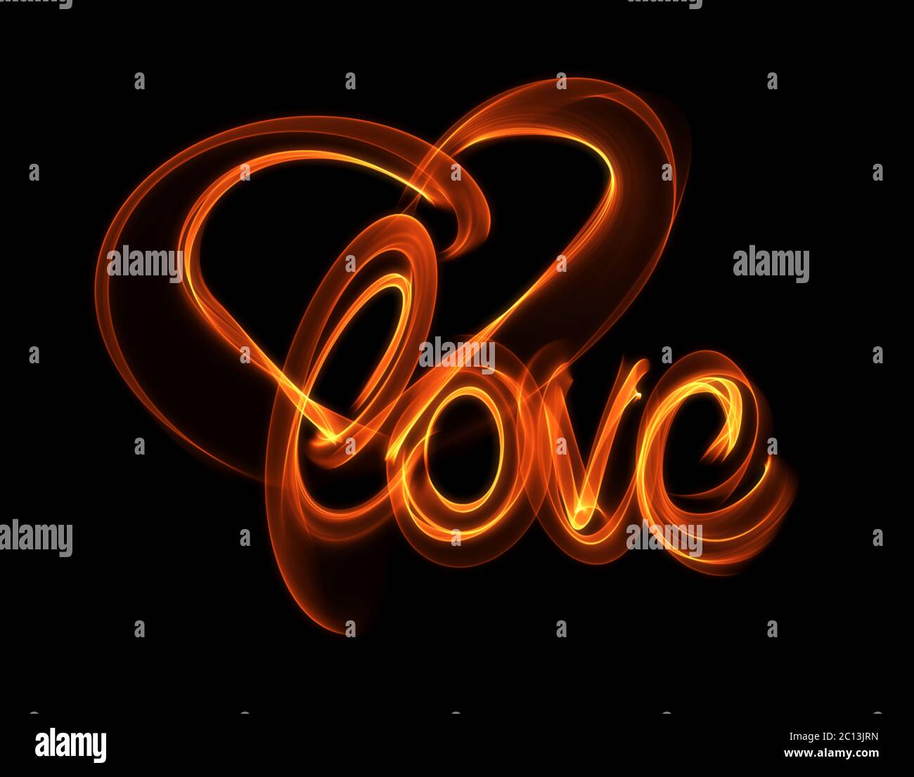Love isolated word lettering and heart written with fire flame or smoke ...