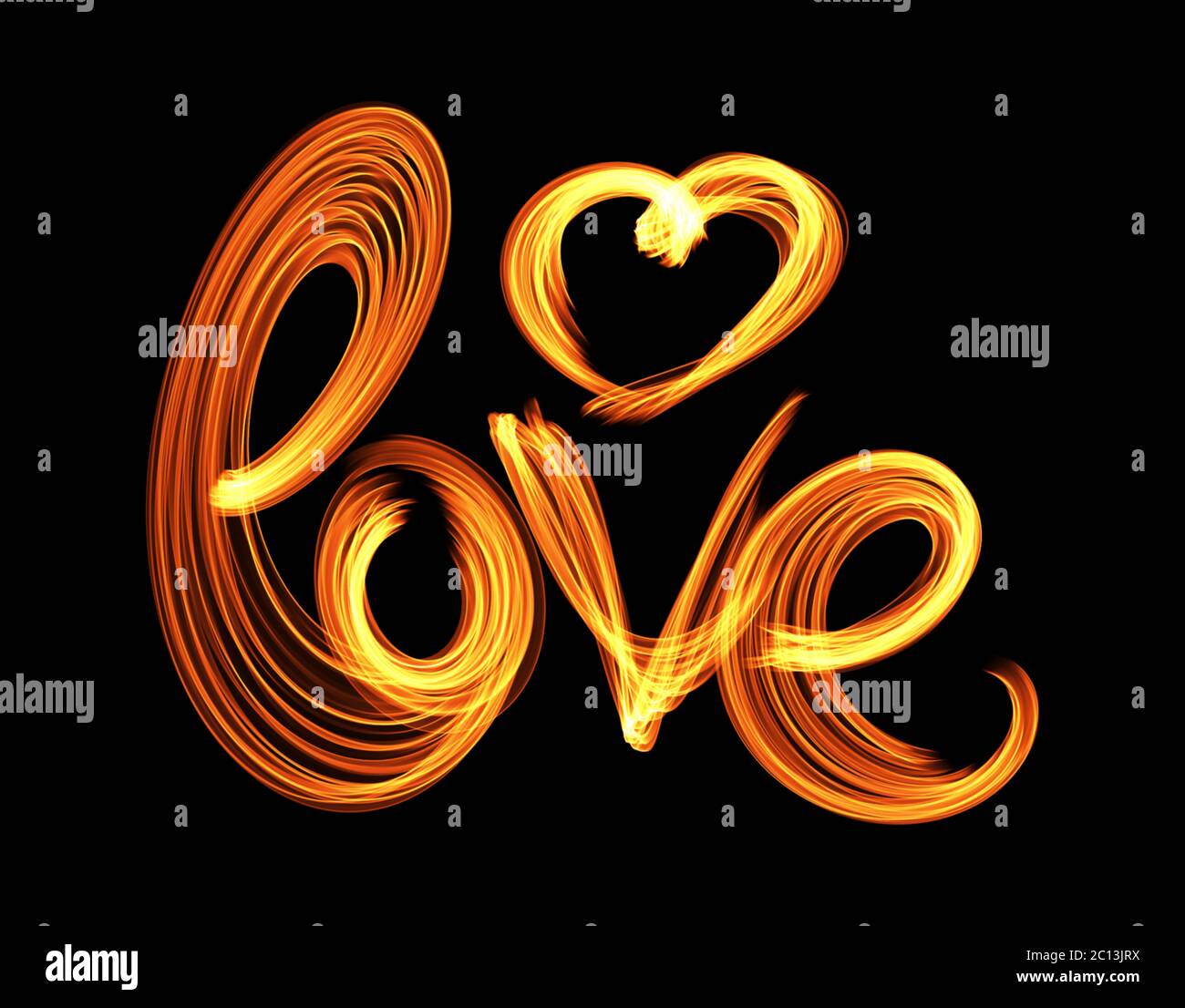 Love isolated word lettering and heart written with fire flame or smoke ...
