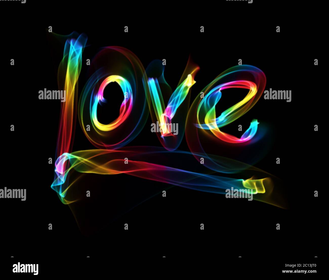 Love isolated word lettering written with rainbow fire flame or smoke ...