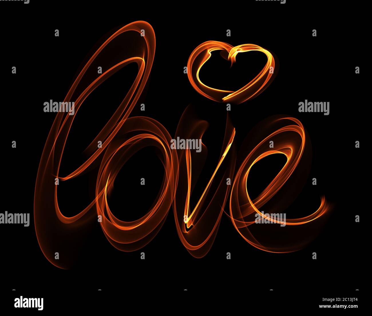 Love isolated word lettering and heart written with fire flame or smoke ...