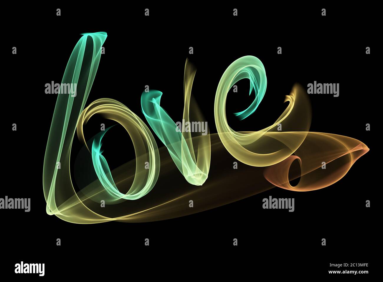 Love isolated word lettering written with fire flame or smoke on black ...