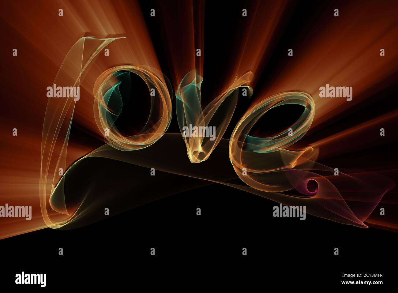 Love isolated word lettering written with fire flame or smoke on black ...