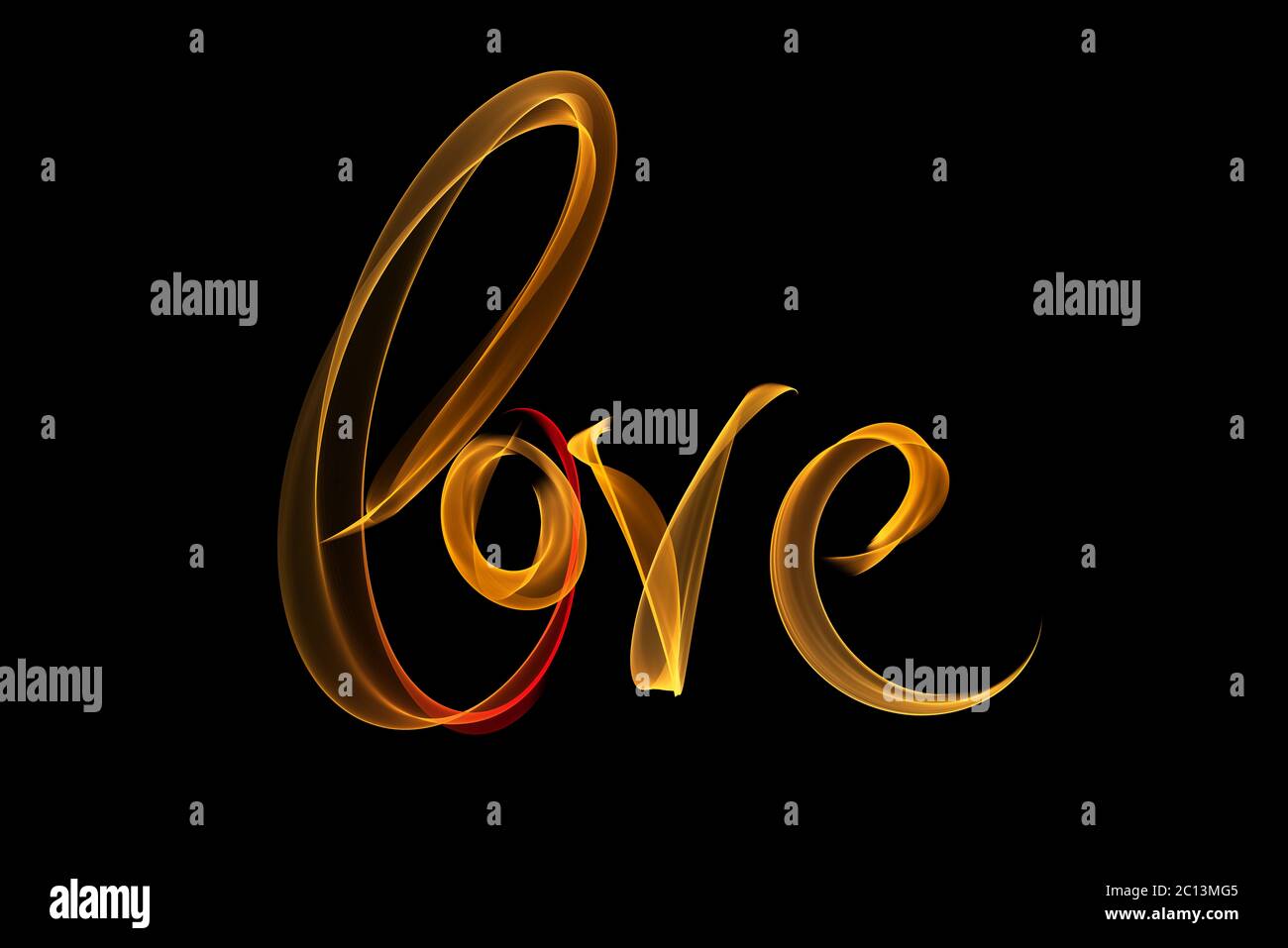 Love isolated word lettering written with fire flame or smoke on black ...