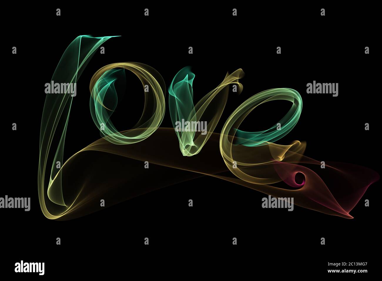 Love isolated word lettering written with fire flame or smoke on black ...